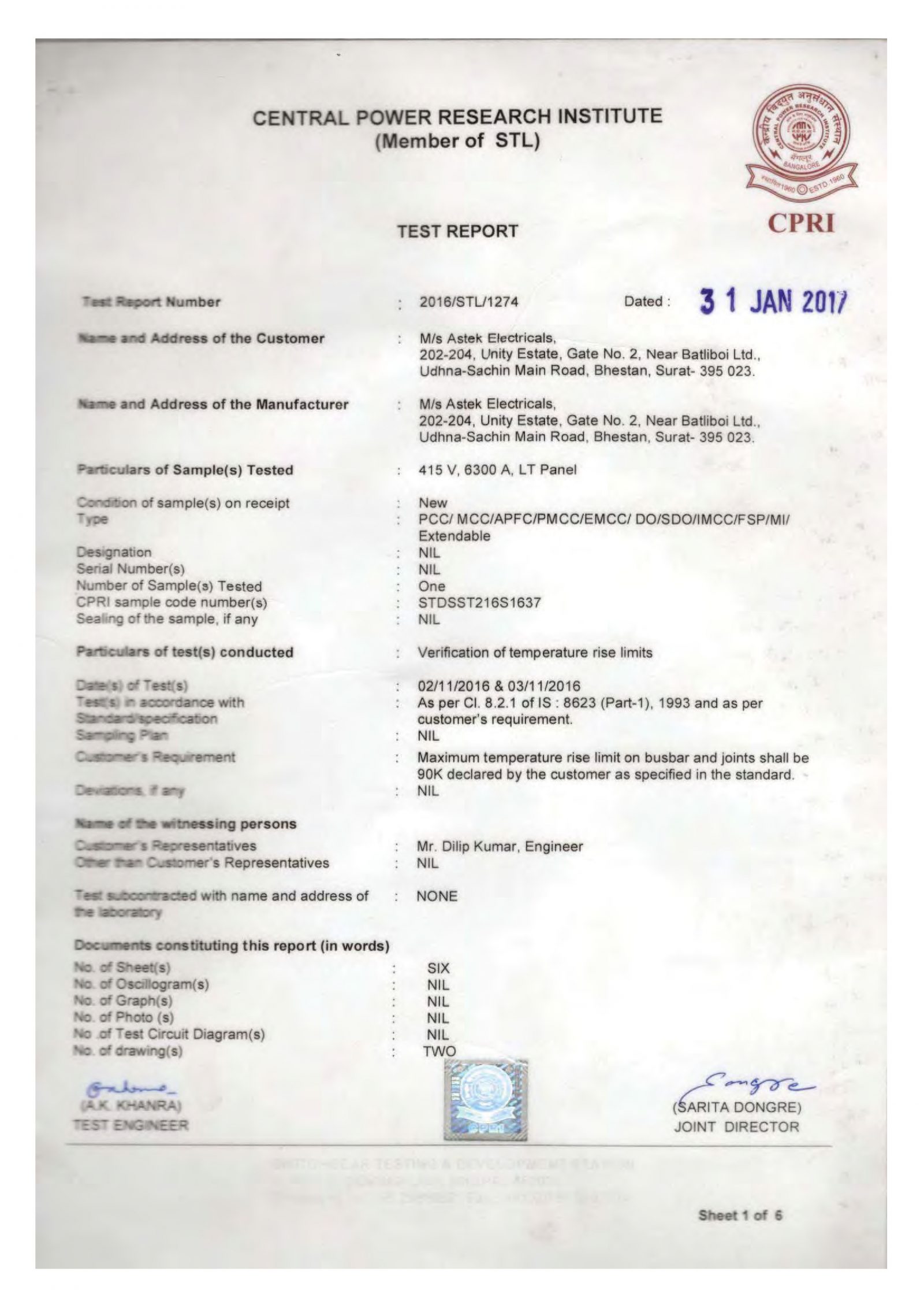 Certification – ASTEK ELECTRICALS INDIA PVT. LTD